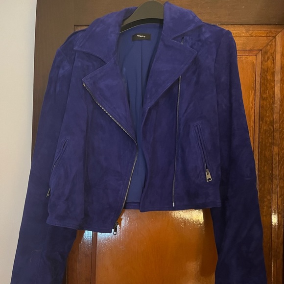 Theory | Jackets & Coats | Theory Blue Suede Moto Jacket | Poshmark